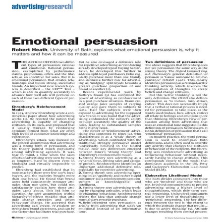 CEP article on emotional persuasion in advertising research by Robert ...
