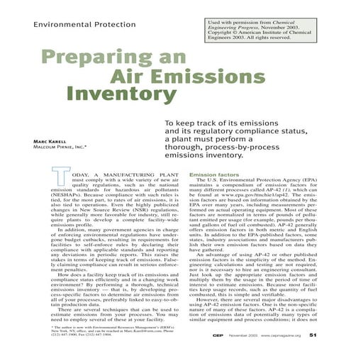 Basics of Preparing an Air Emissions Inventory | PDF