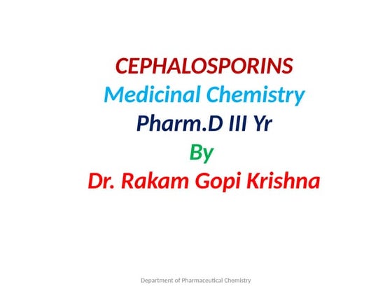 Pharmacology of Cephalosporins | PPT