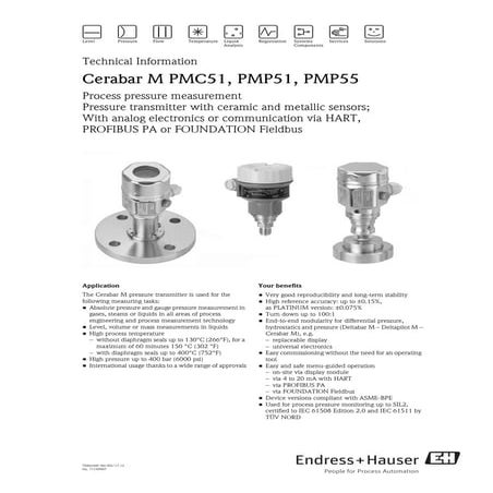 Cerabar m pmc51 pmp51 pmp55-endress+hauser datasheet-process pressure ...