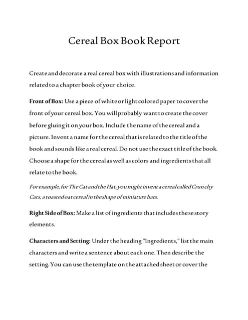 Cereal Box Book Report | PDF