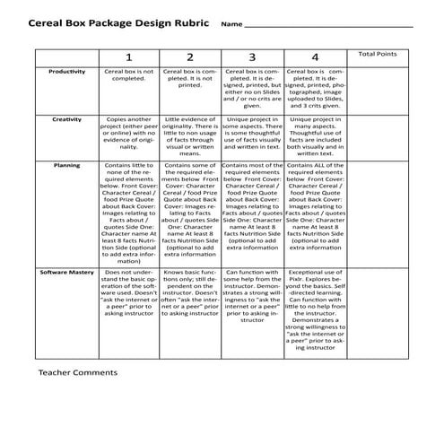 Cereal box design rubric | PDF