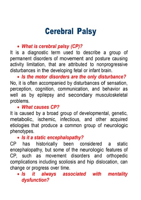 Cerebral palsy PPT Pediatric | PDF | Physical Therapy | Wellness