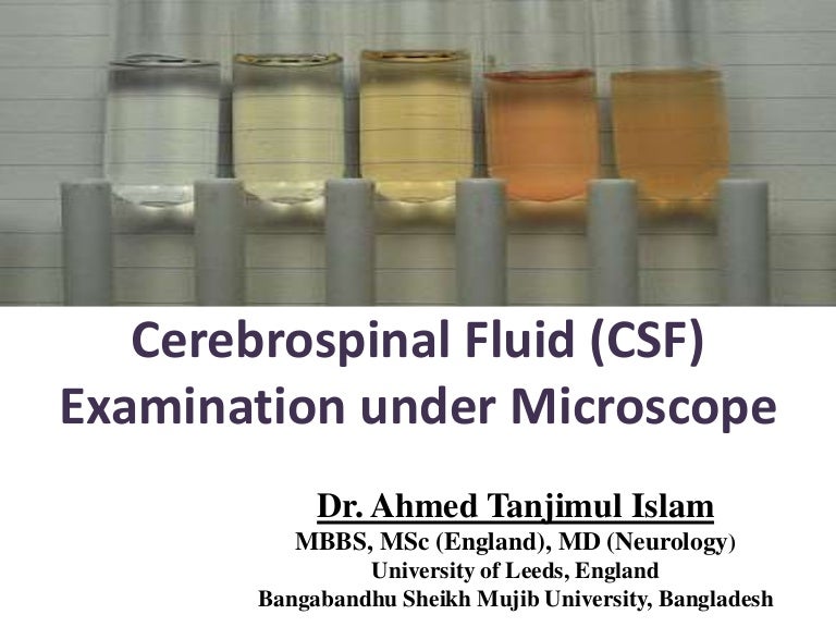 Cerebrospinal fluid (csf) examination under microscope