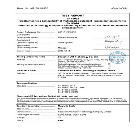 Magnetic Cable CE-EMC Test Report - Shenzhen YouCable Technology Co ...