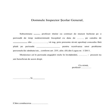 Model cerere suspendare contract pentru concediu crestere copil