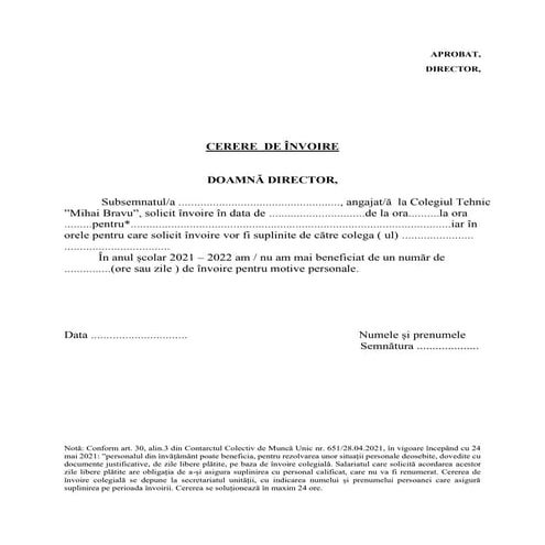 Cerere de invoire_2021-2022 (1) | PDF