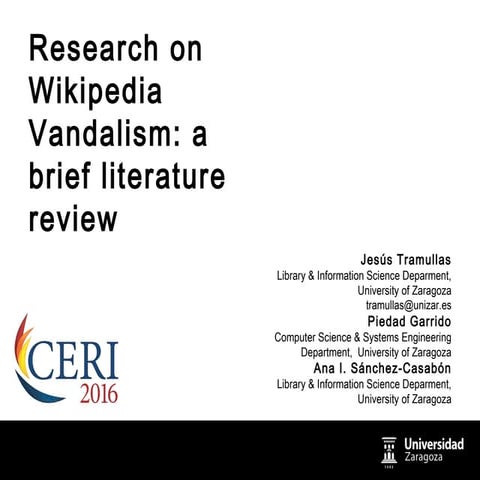 Research on Wikipedia Vandalism: a brief literature review | PPT
