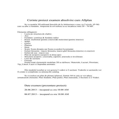 Cerinte proiect examen Allplan 2013 | PDF