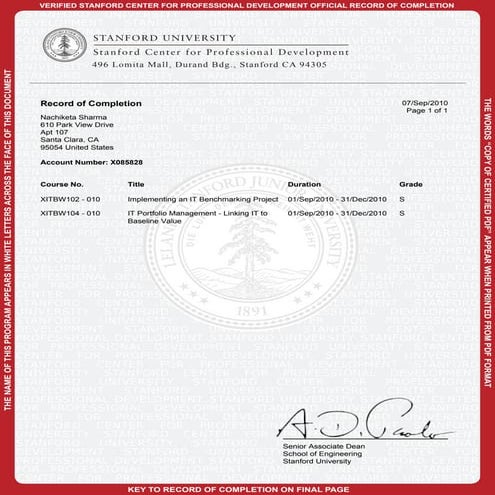 IT Benchmarking Project Certificate | PDF