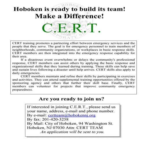 CERT Team Hoboken Overview | PDF