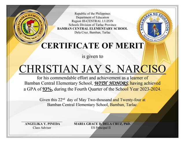 Sample editable certificate WITH HONORS 2023 - 2024.docx | Professional ...