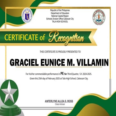 CERT 9 for grade 9-33 of Valenzuela High | PPTX