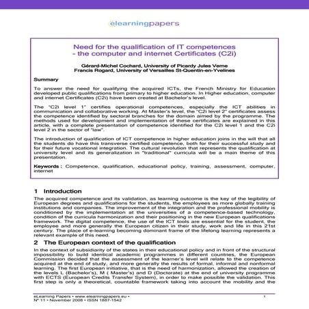 Need for the qualification of IT competences - the computer and ...