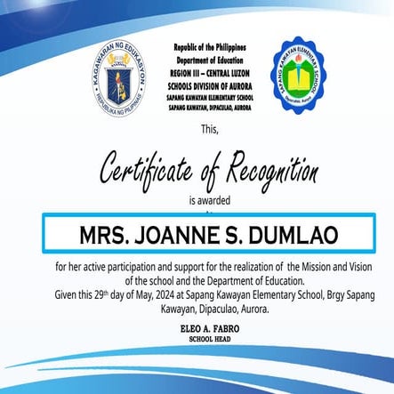 SAMPLE DEPED CERTIFICATES FOR RECOGNITION | PPTX