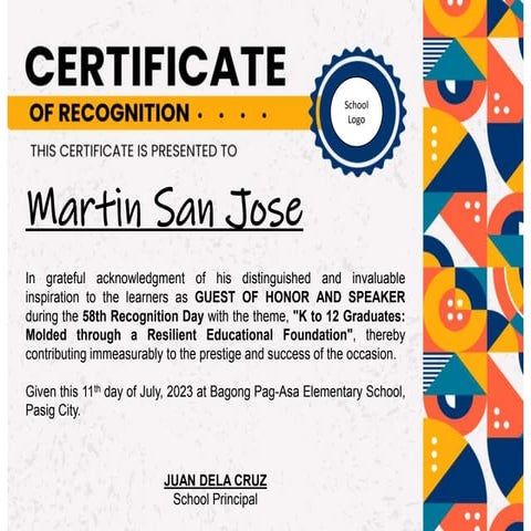 certificate of recognition first Quarter | PDF
