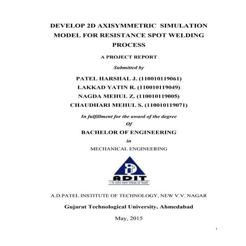 Resistance Spot Welding Final year project full report | PDF