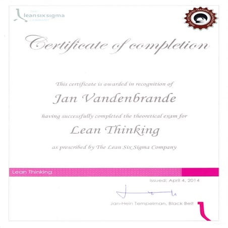 Certificate Lean Thinking | PDF