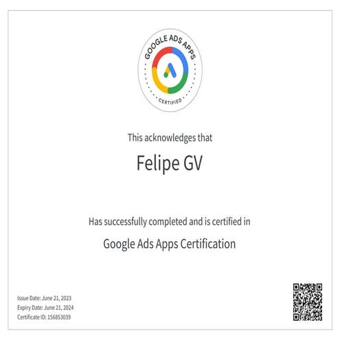 certificacion google ads apps felipe gonzalez junio 2023 | PDF