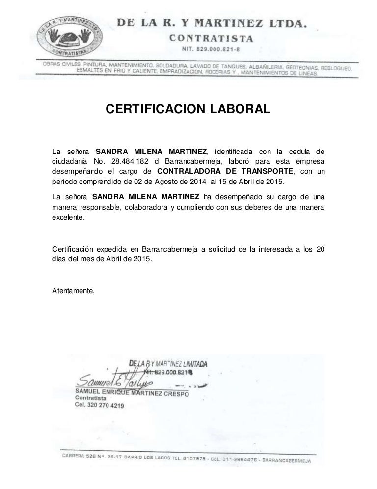Carta Certificacion De Empleo