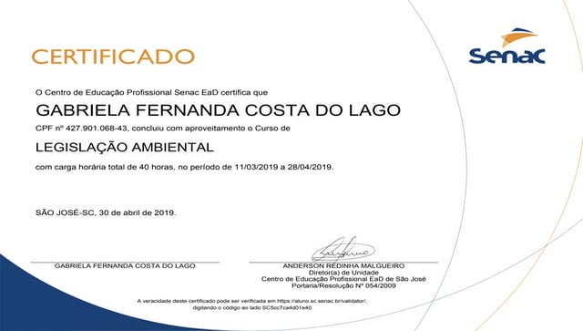 Certificado Senac-SP