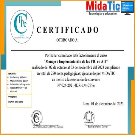 certificado para coordinador y innovación y soporte tecnico.docx | Computing | Technology ...