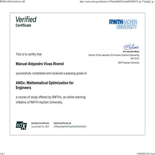 Mathematical Optimization for Engineers, Certification | PDF
