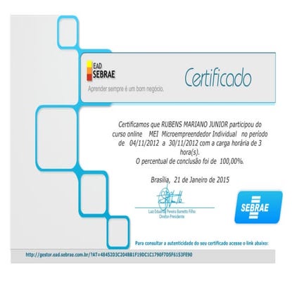 CERTIFICADO - MEI - SEBRAE - EAD | PDF