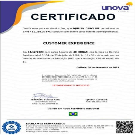 Certificado curso customer experience.pdf | Business | Business and Finance