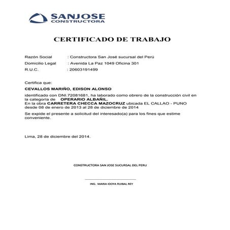Certificado De Gran Trabajo