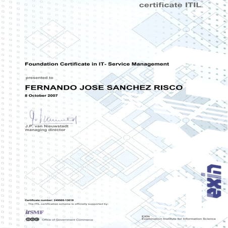 Certificado ITIL Foundations v2 Certificado ITIL Foundations v2 | PDF