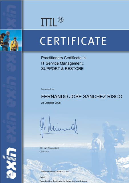 Certificado ITIL Foundations v2 Certificado ITIL Foundations v2 | PDF