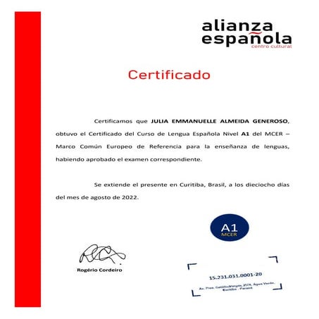 Certificado de espanhol intermediário | PDF