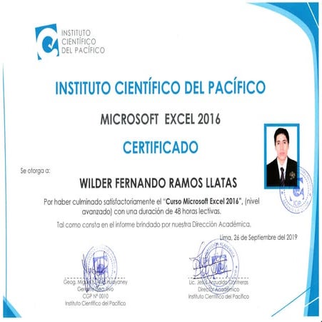 Certificado microsoft excel 2016 avanzado - instituto cientifico del pacifico | PDF | Technology ...