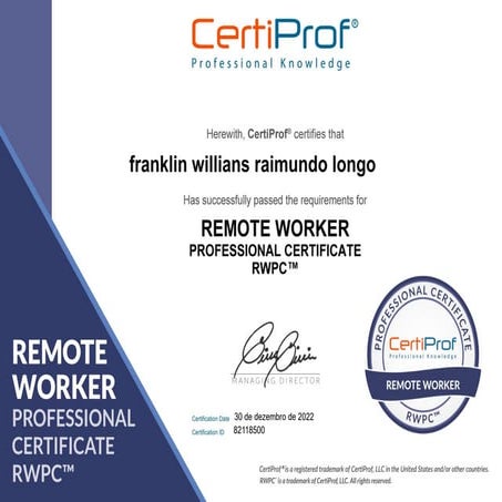 Remote Worker Professional Certificate RWPC CertiProf | PDF