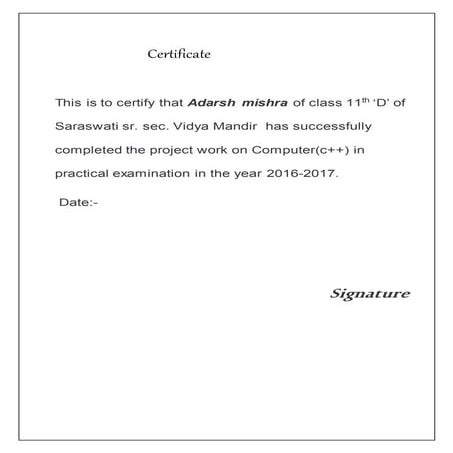 Certificate page for project work | PDF