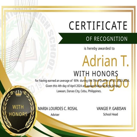 CERTIFICATE TEMPLATE FOR WITH HONORS CERT | PPTX