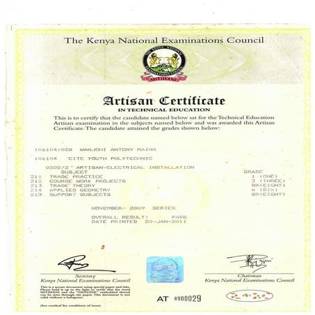 secondary certificate for kenya examination council from knec | PDF
