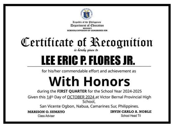 Sample editable certificate WITH HONORS 2023 - 2024.docx | Professional ...