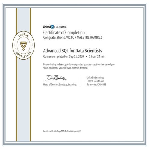 Certificate Advanced Sql For Data Scientists Pdf Databases