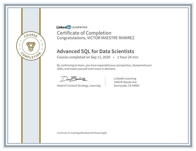 Certificate Advanced Sql For Data Scientists Pdf Databases