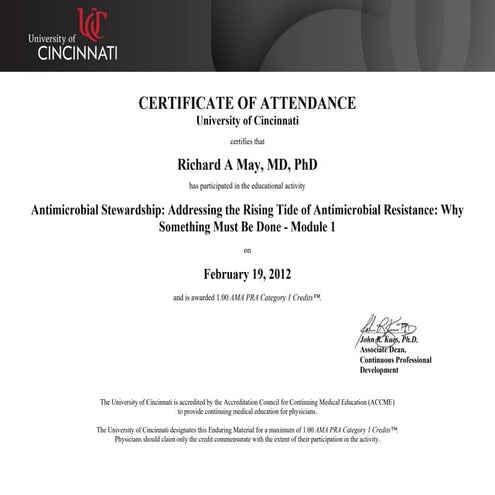Certificate Antimicrobial Stewardship Module 1 - Addressing the Rising ...