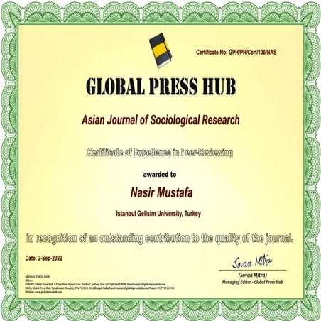 Certificate of Excellence in Peer Reviewing (Dr. Nasir Mustafa) | PDF