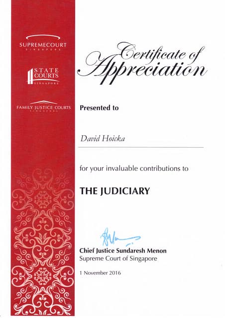 Certificate of Appreciation 2014 David Hoicka, New York State Courts | PPT