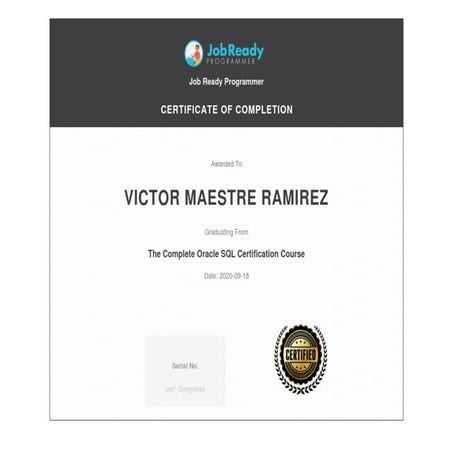 Certificate For The Complete Oracle Sql Certification Ppt