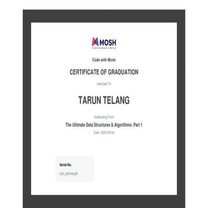 Certificate Of Completion For The Ultimate Data Structures Algorithms Part 1 Ppt