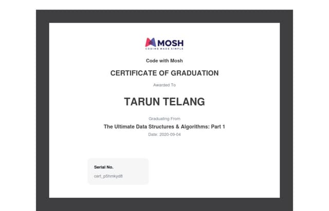 Certificate Of Completion For The Ultimate Data Structures Algorithms Part 1 Ppt
