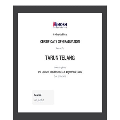 Certificate Of Completion For The Ultimate Data Structures Algorithms Part 2 Ppt 0660