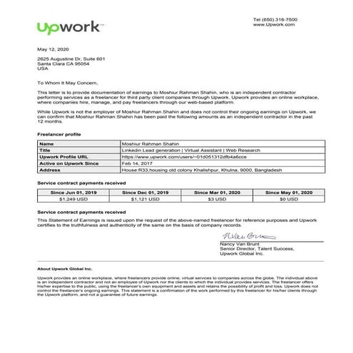 Upwork freelancer earnings statement | PDF