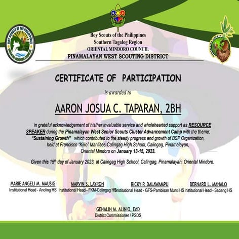 CERTIFICATE for Boys Scouts/Senior Scouts Encampment | PPTX